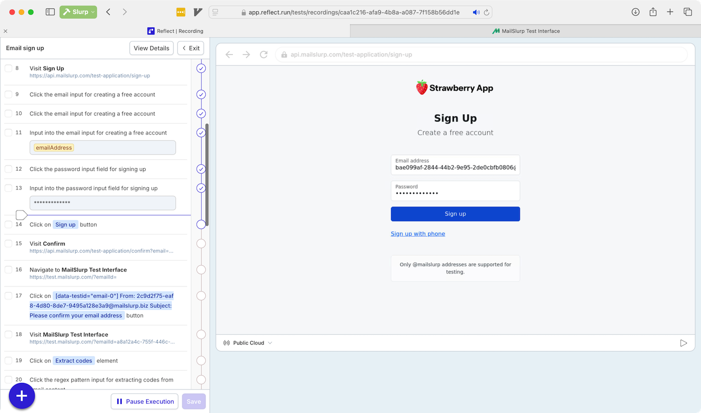 Test email sign up using Reflect browser automation testing